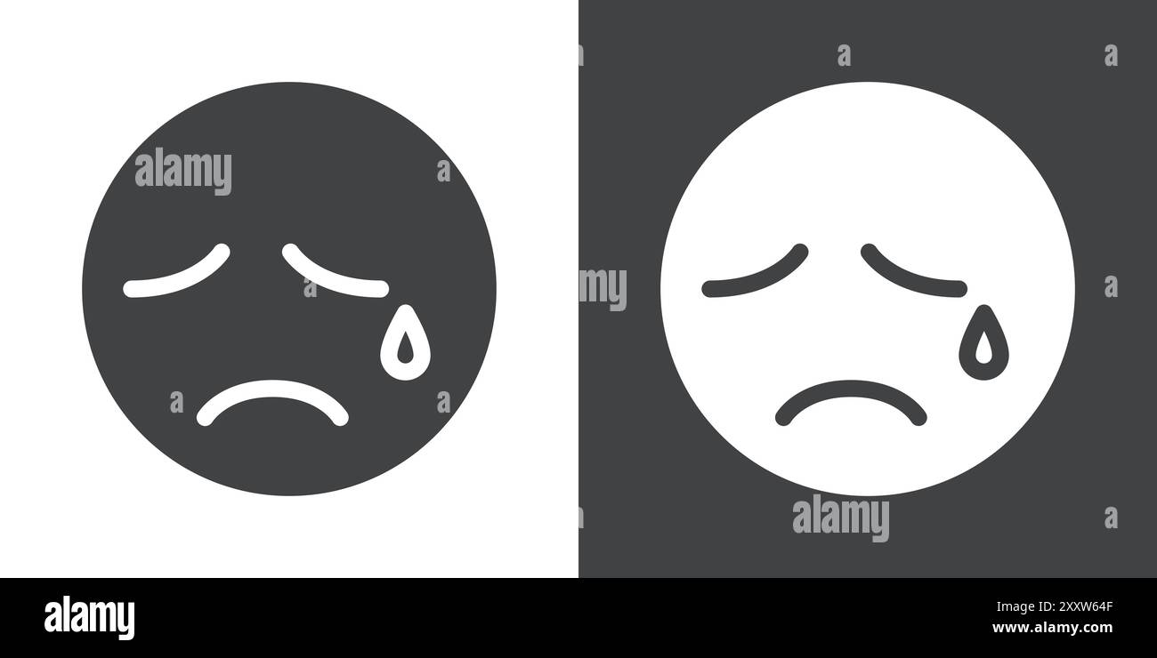 sad icon Flat set in black and white color outline vector Stock Vector ...