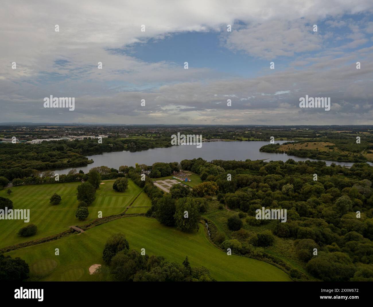 An aerial view of Pennington Flash Nature Reserve near Leigh, Greater ...