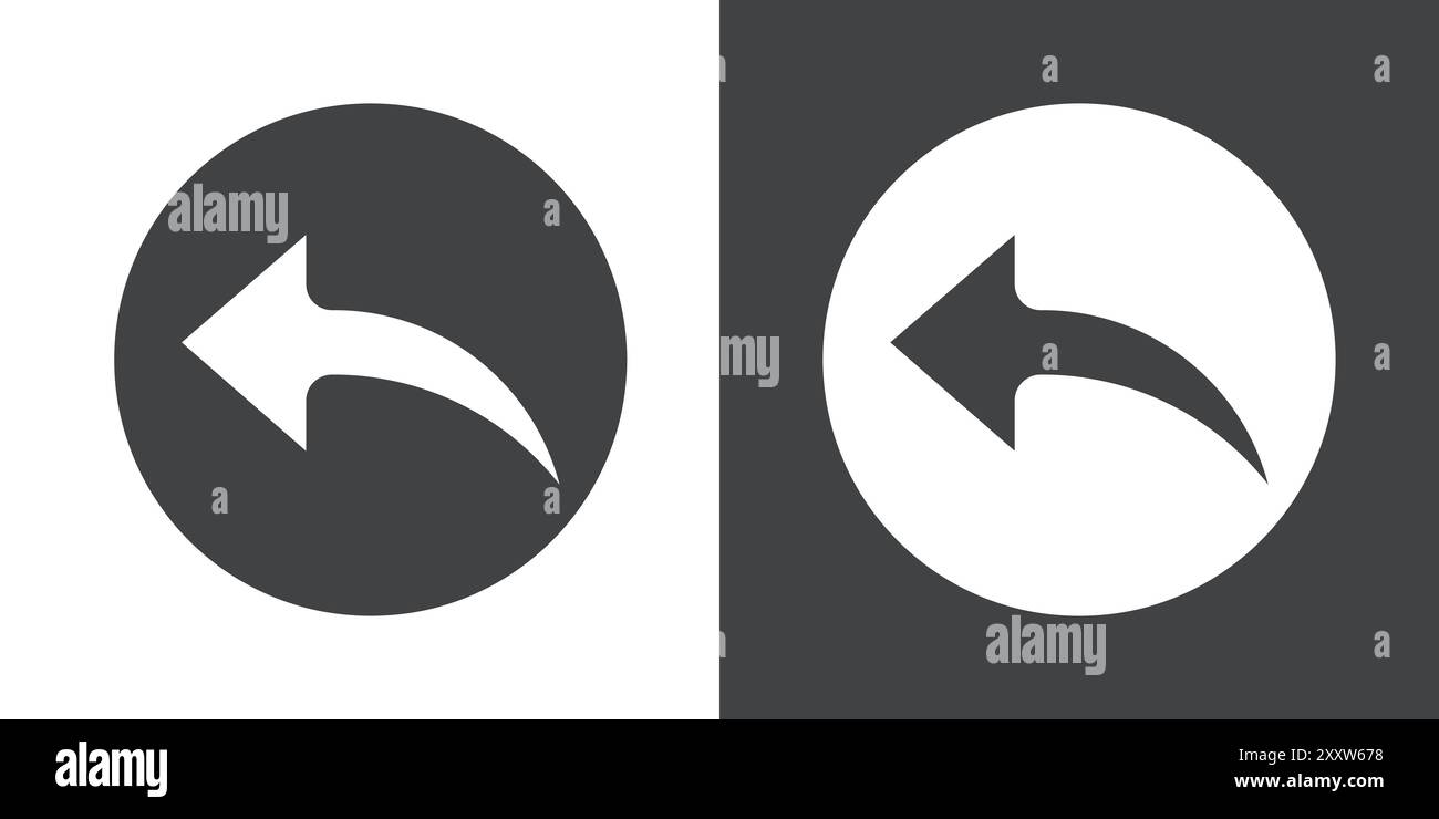 Undo arrow sign icon Flat set in black and white color outline vector ...