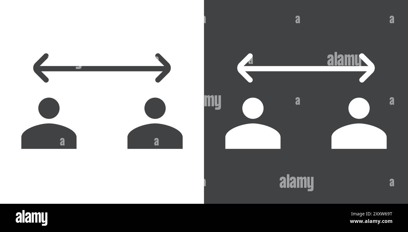 Social distancing sitting icon Flat set in black and white color ...