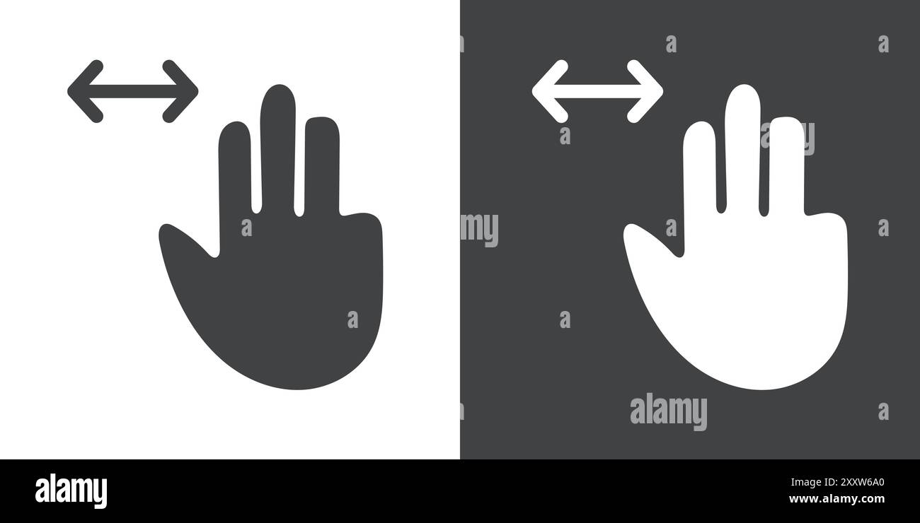 Three fingers horizontal scroll icon Flat set in black and white color ...