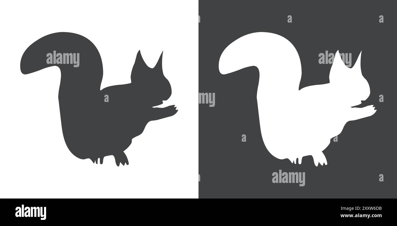 squirrel icon Flat set in black and white color outline vector Stock ...
