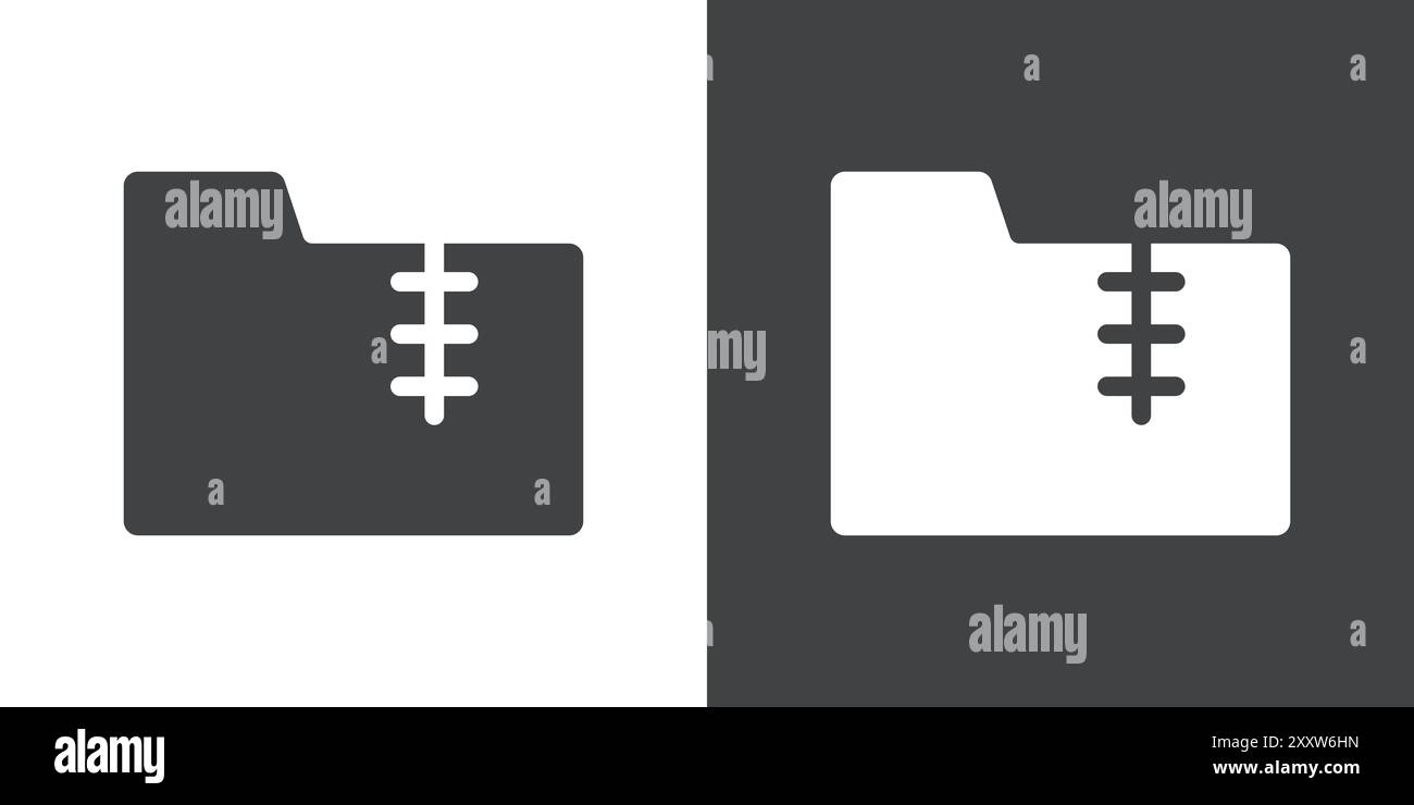 Zipped file icon Flat set in black and white color outline vector Stock ...
