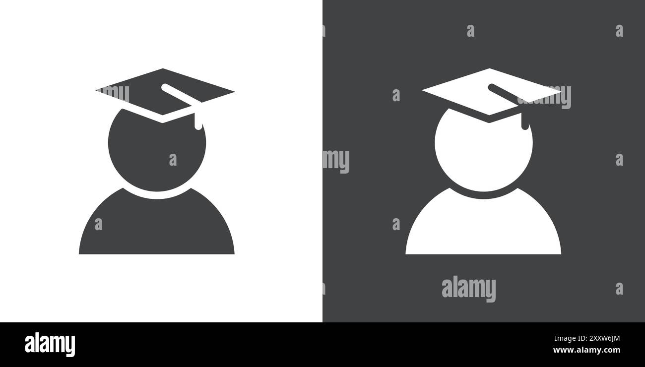 Student icon Flat set in black and white color outline vector Stock ...