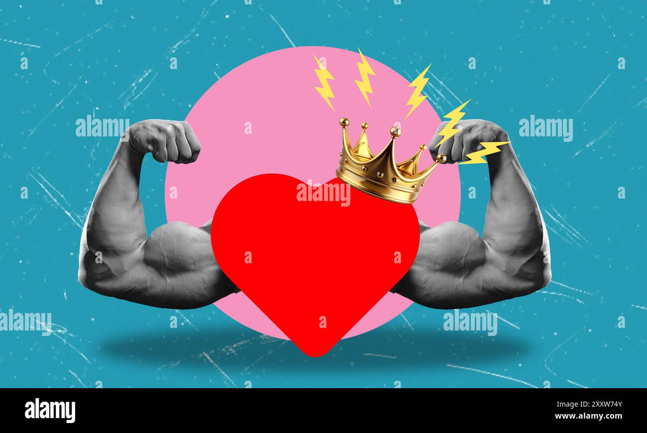 Depicted is a powerful heart crowned with a golden crown, symbolizing ...