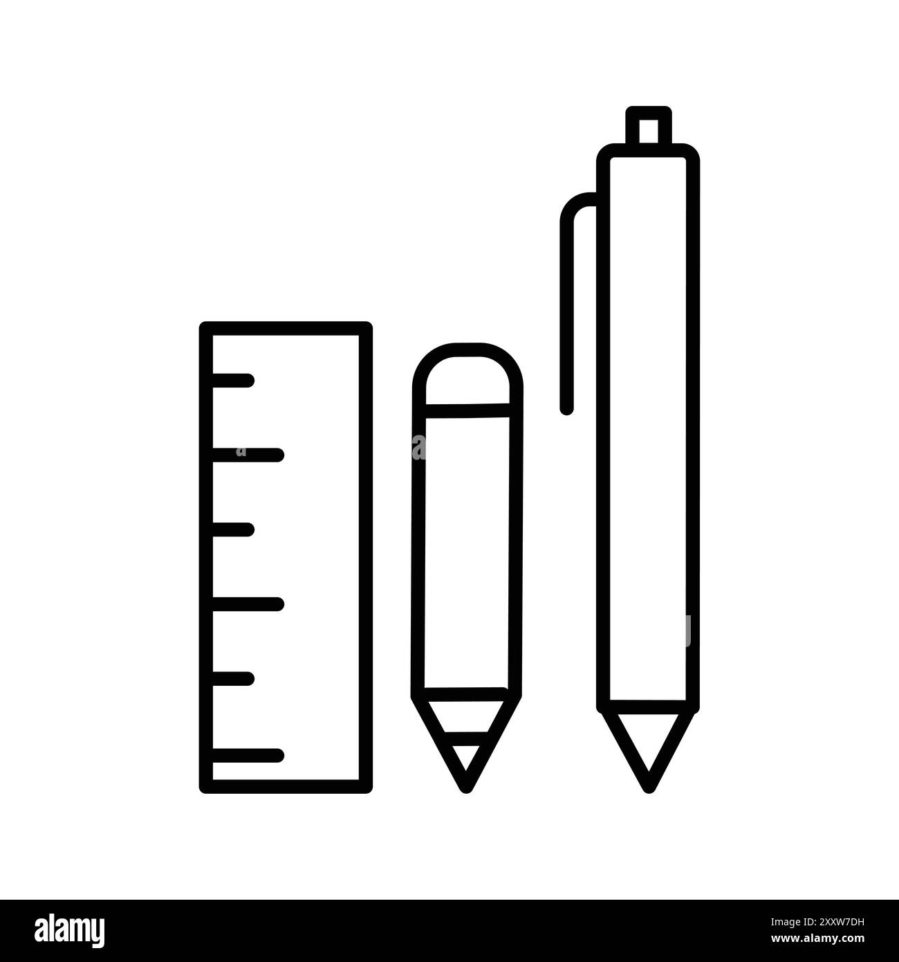 Ruler Pencil And Pen Icon Flat Set In Black And White Color Outline Vector Stock Vector Image