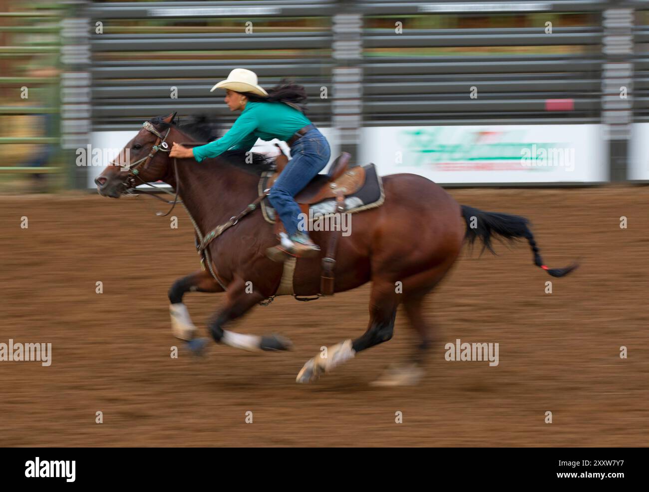 Barrel racing, Philomath Junior Rodeo, Philomath, Oregon Stock Photo ...