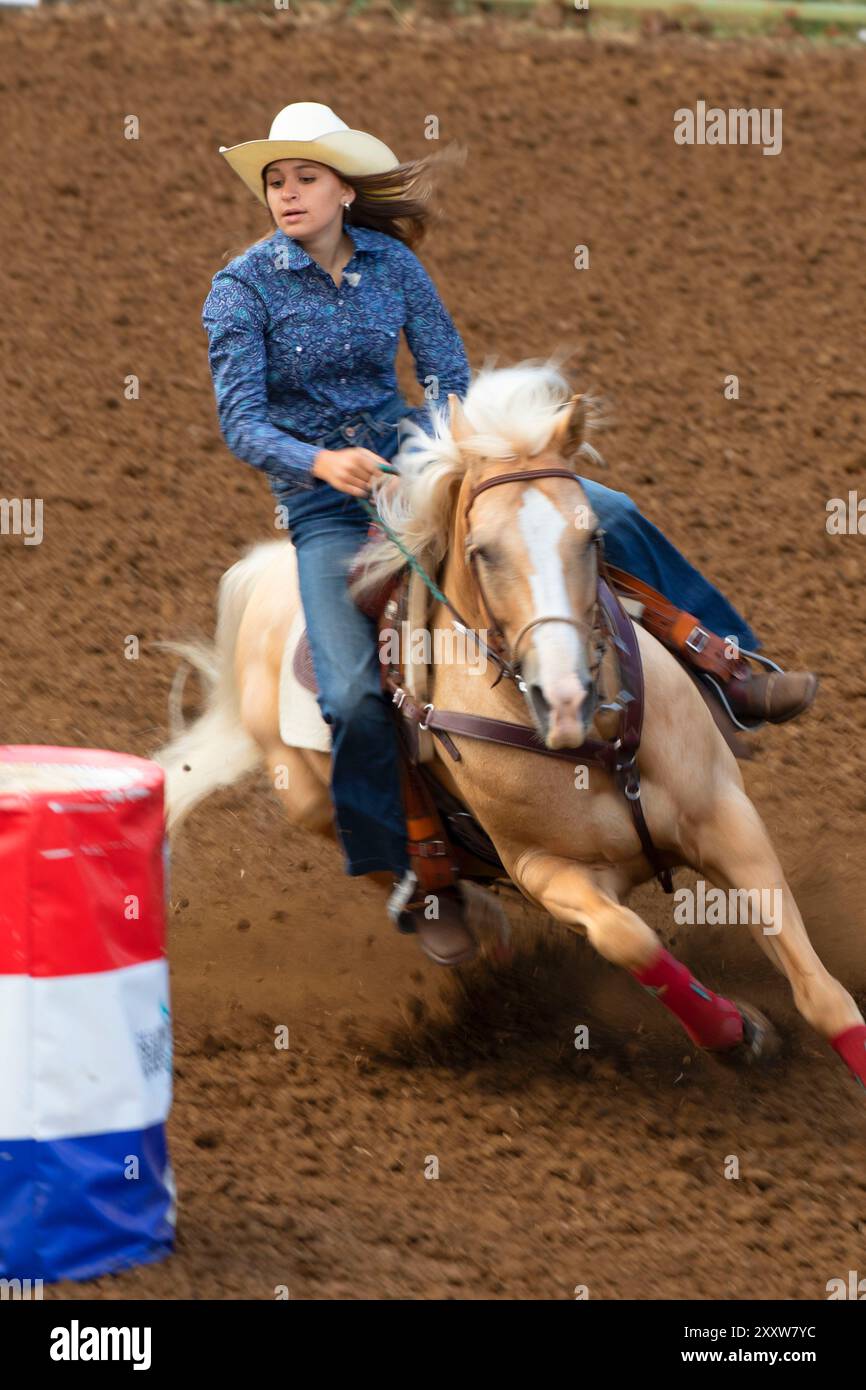 Barrel racing, Philomath Junior Rodeo, Philomath, Oregon Stock Photo ...