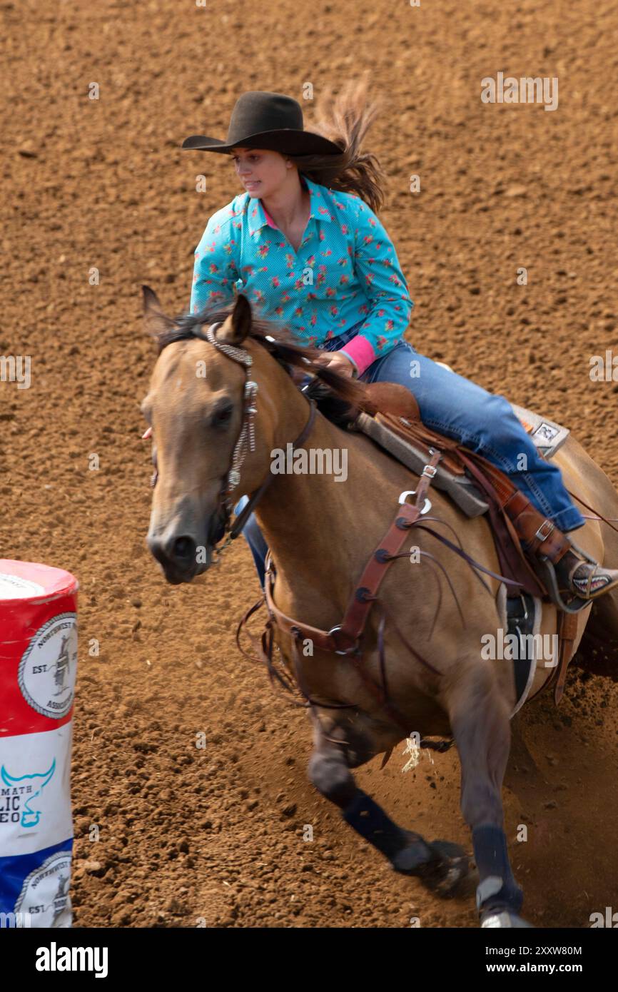 Barrel racing, Philomath Junior Rodeo, Philomath, Oregon Stock Photo ...