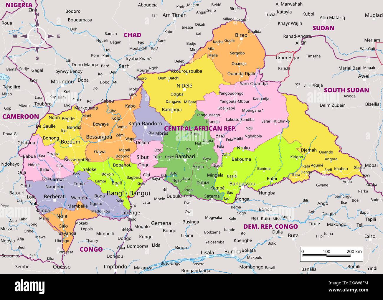 Political map of Central African Republic Stock Vector Image & Art - Alamy