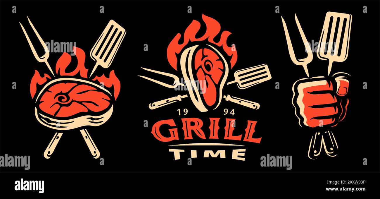 Barbecue and grill food labels, emblems and badges. Meat bbq restaurant ...