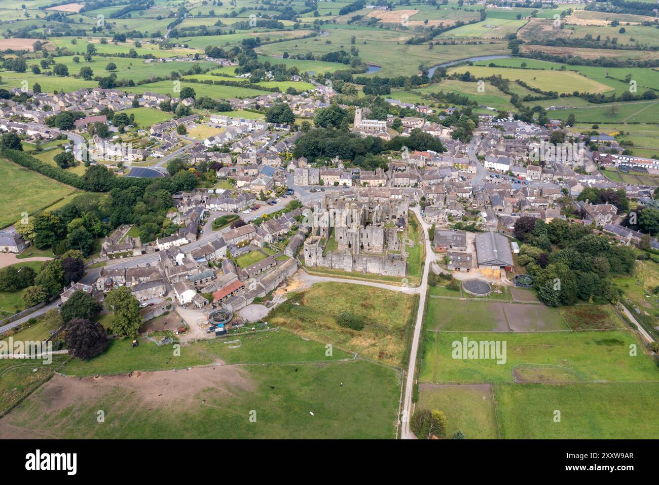 Aerial drone photo of the beautiful town of Middleham in Leyburn in ...
