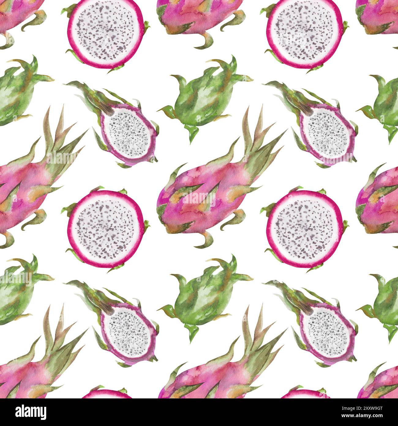 Seamless pattern with pitahaya,dragonfruit,pitaya. Hand drawn ...