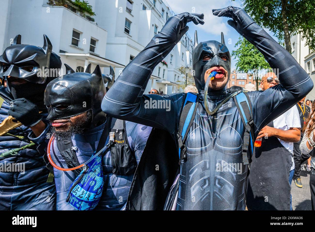 London, UK. 26 Aug 2024. A group dressed as Batman at one of the sound ...