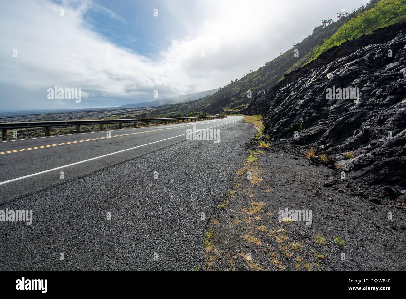 Firm lava flows alongside the road at volcanoes nationalpark, big ...