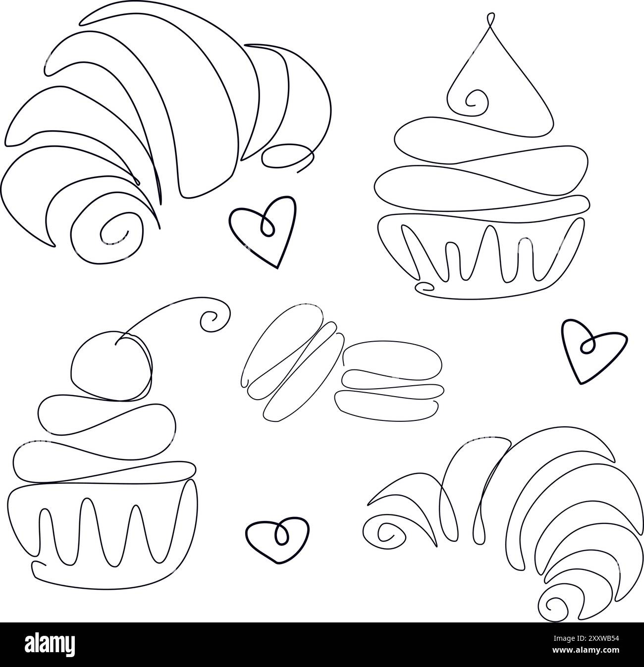 Vector illustration Set of Pastry Food hand drawn sketch, various ...