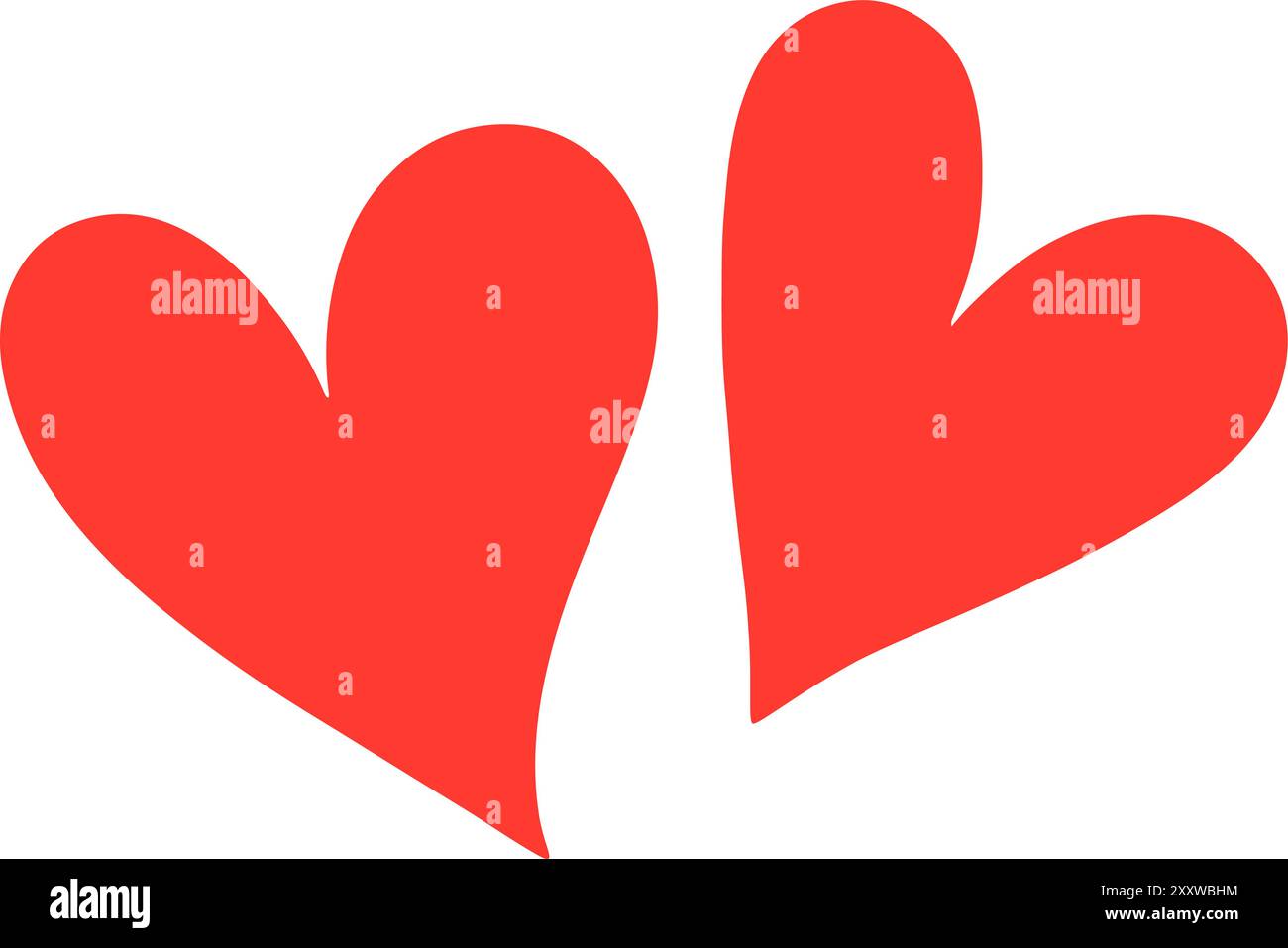 Two red hearts, simple clean illustration in doodle style Stock Vector ...