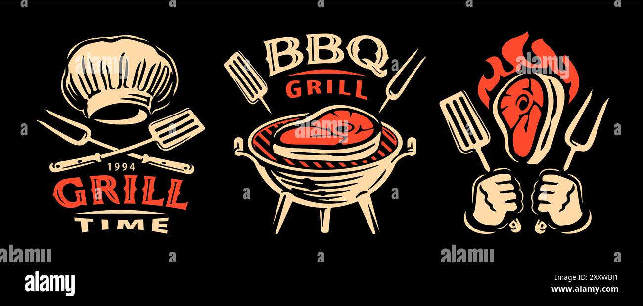 Meat bbq restaurant logos set concept, vector illustration. Barbecue ...