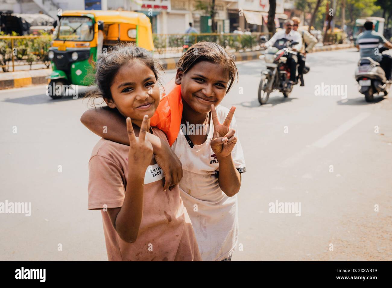 Ahmenabad, India - 20 October 2023: Poor street girls from the lower ...