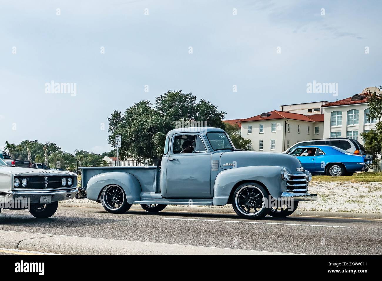 Gulfport, MS - October 05, 2023: Wide angle side view of a 1953 ...