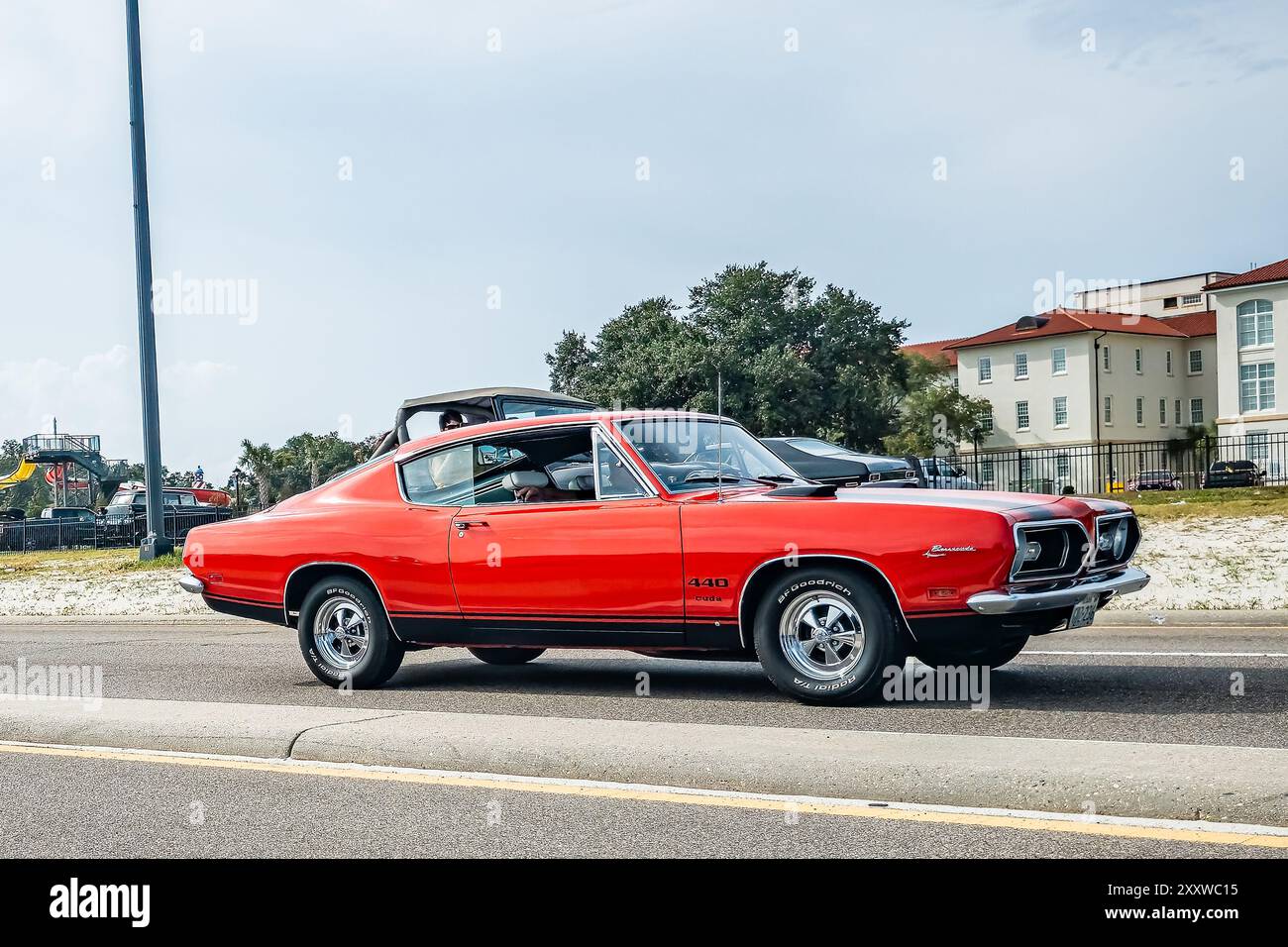 Gulfport, MS - October 05, 2023: Wide angle side view of a 1969 ...