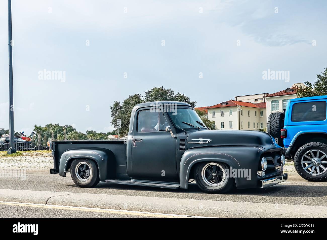 Gulfport, MS - October 05, 2023: Wide angle side view of a 1955 Ford ...