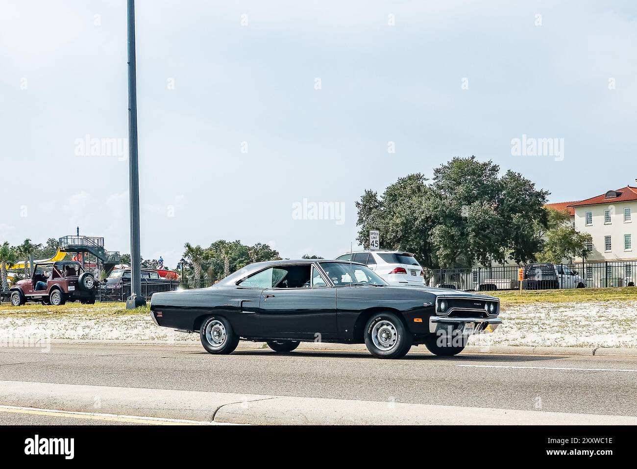 Gulfport, MS - October 05, 2023: Wide angle side view of a 1970 ...