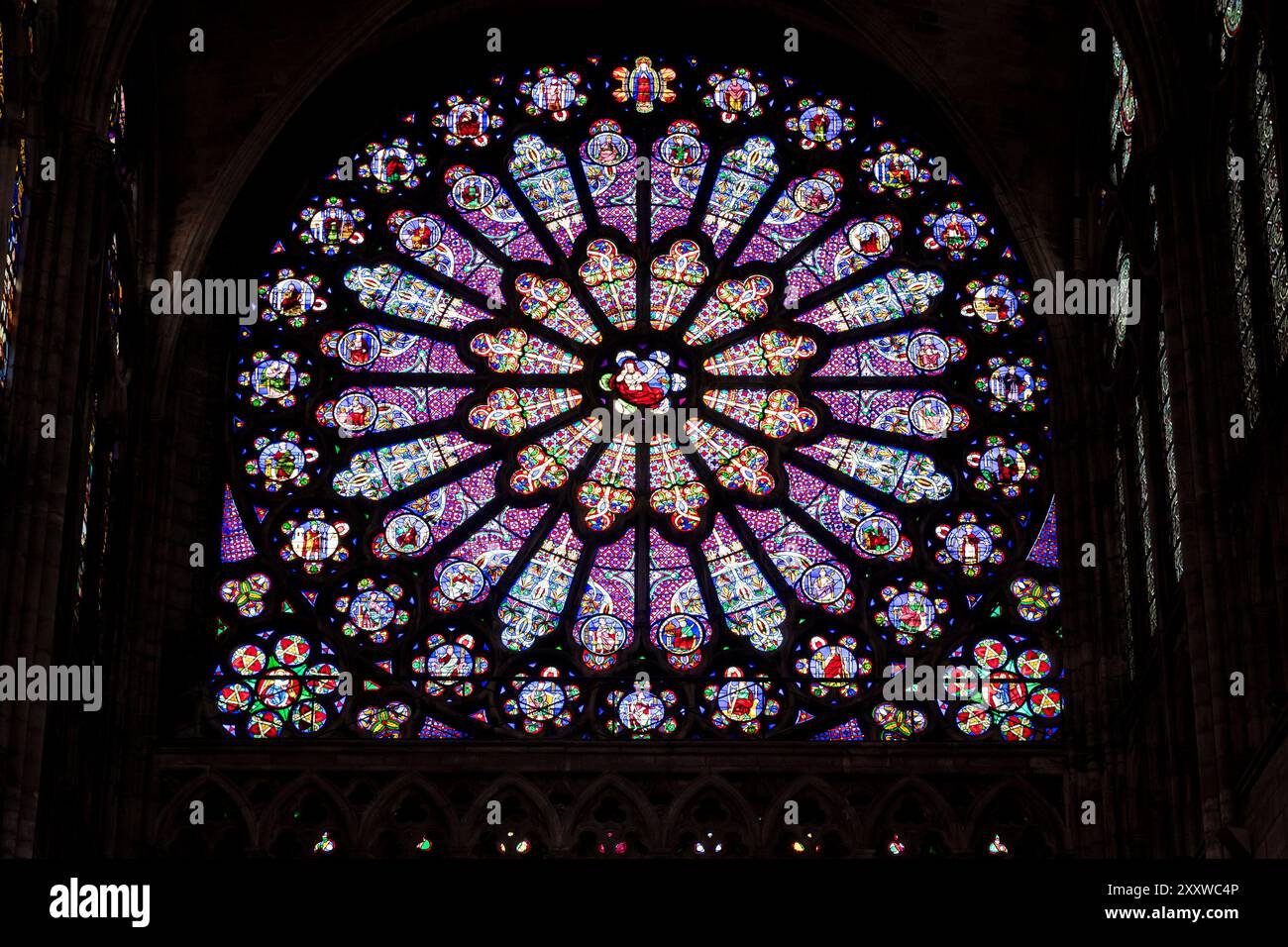 Paris, France August 18 2024 stained glass rosette at gothic Saint Denis Basilica Stock Photo ...