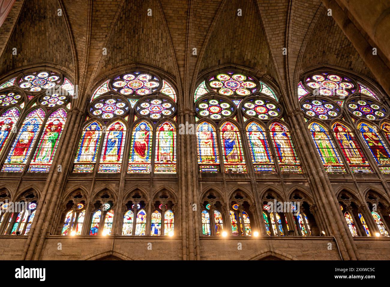 Colorful Stained-glass windows in Gothic Saint Denis Basilica in Paris ...