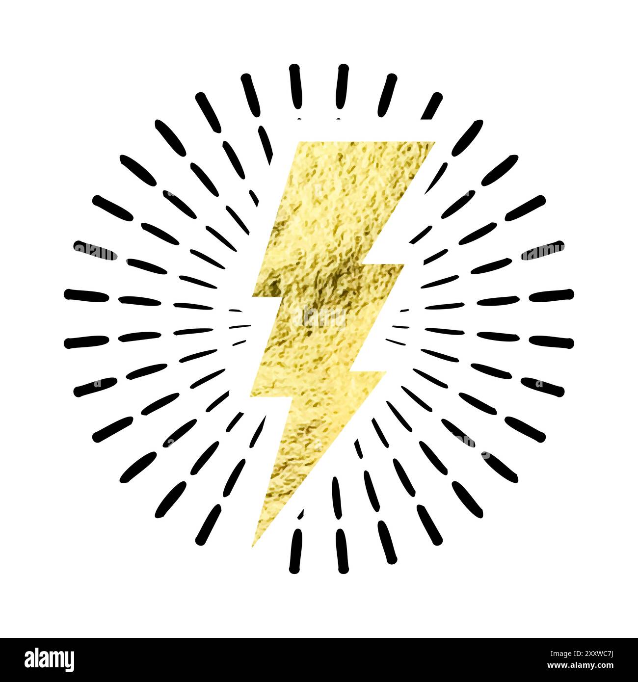 Vintage golden lightning bolt and sun rays. Gold foil texture ...