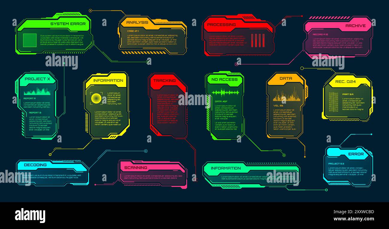 Futuristic HUD or UI elements. Sci-fi user interface text boxes ...