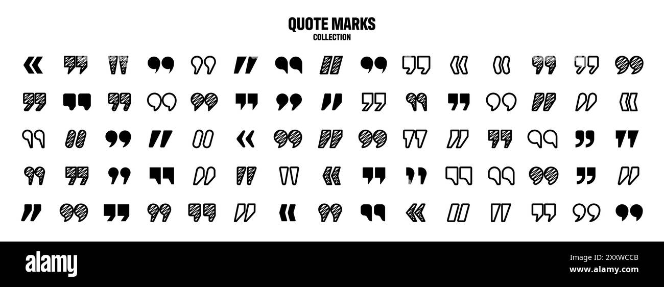 Hatched text quotation marks. Hand drawn quotes icon. Typographic ...