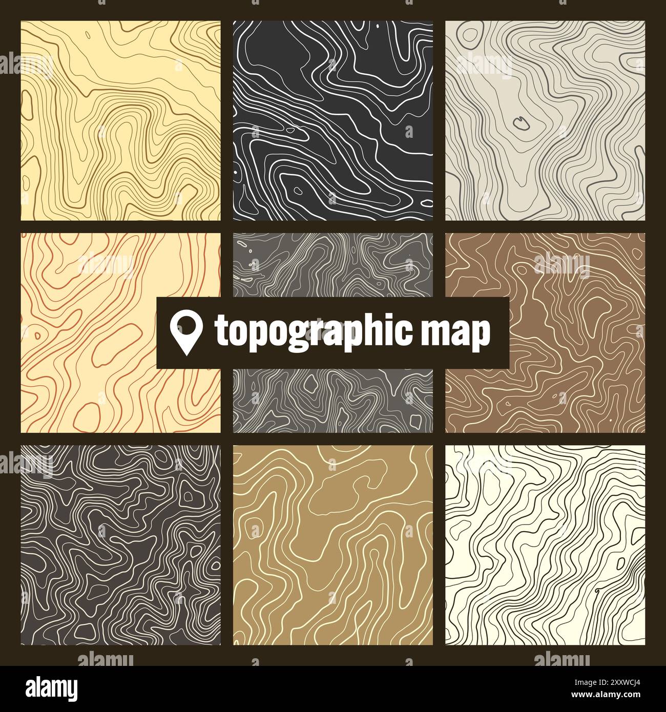 Colorful topographic map with contour lines. Geographic terrain grid ...