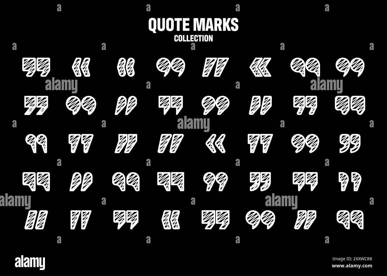 Hatched text quotation marks. Hand drawn quotes icon. Typographic ...