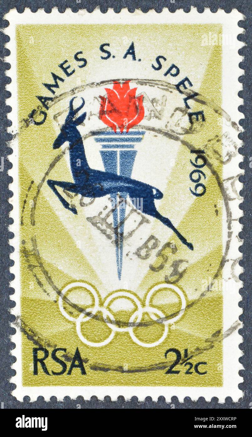Cancelled postage stamp printed by South Africa, that shows Springbok ...