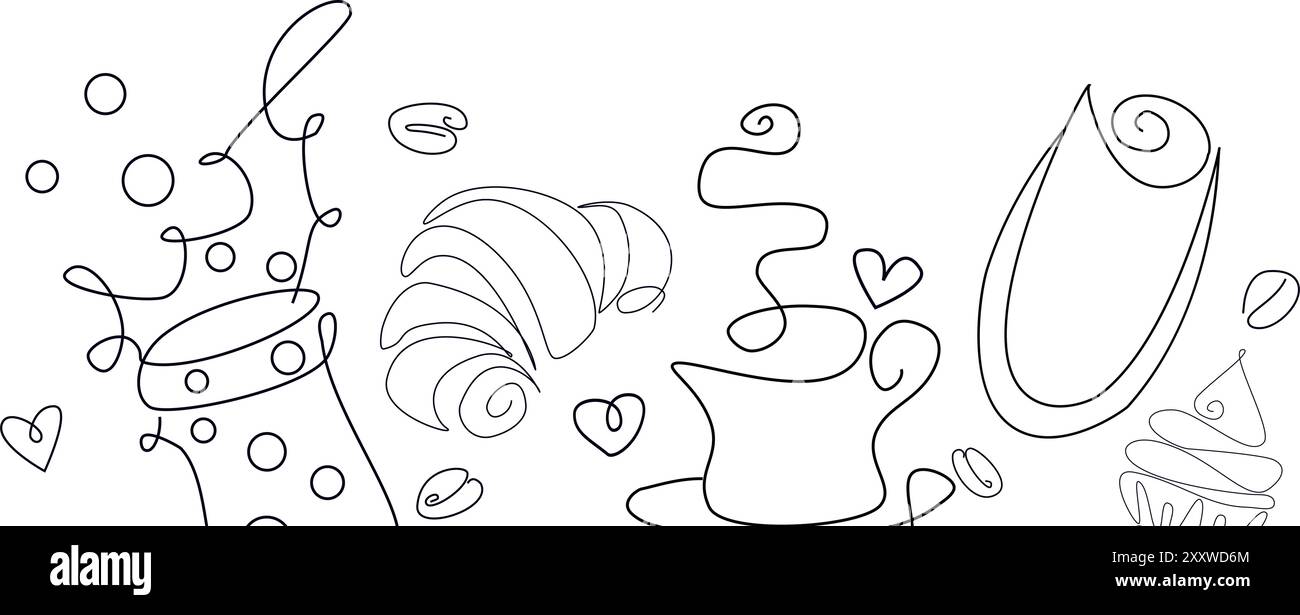 Sketched composition with different kinds of bakery line art desing ...