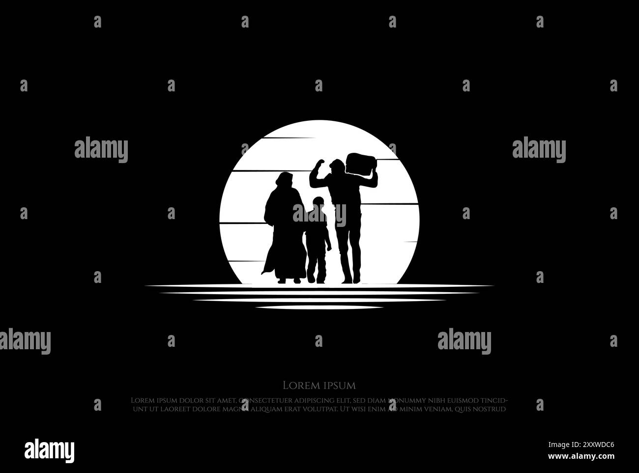 Sunset Sunrise with Evacuee for World Refugee Day Logo Design Vector ...