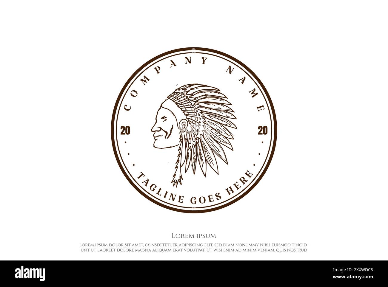 Vintage Retro American Native Indian Chief Headdress Logo Design Vector ...