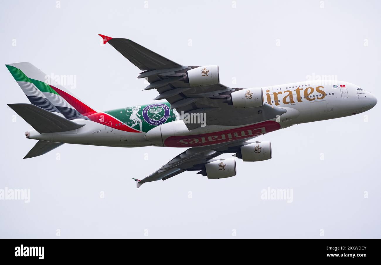 Airbus A380-861 of Emirates, registration A6-EOE, visits Manchester ...