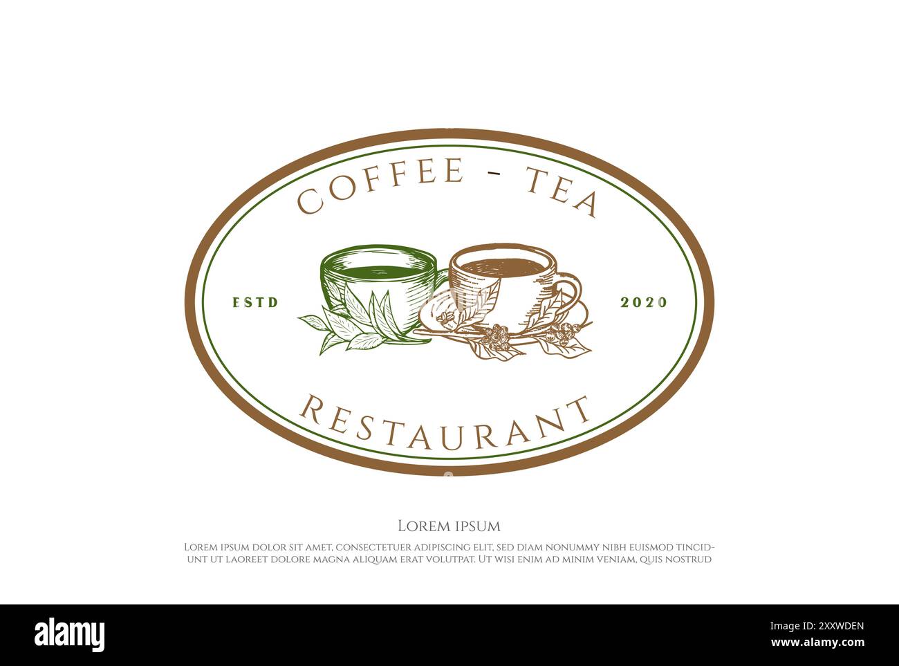 Retro Vintage Coffee Tea Cup Mug Leaf Cafe Restaurant Logo Design ...