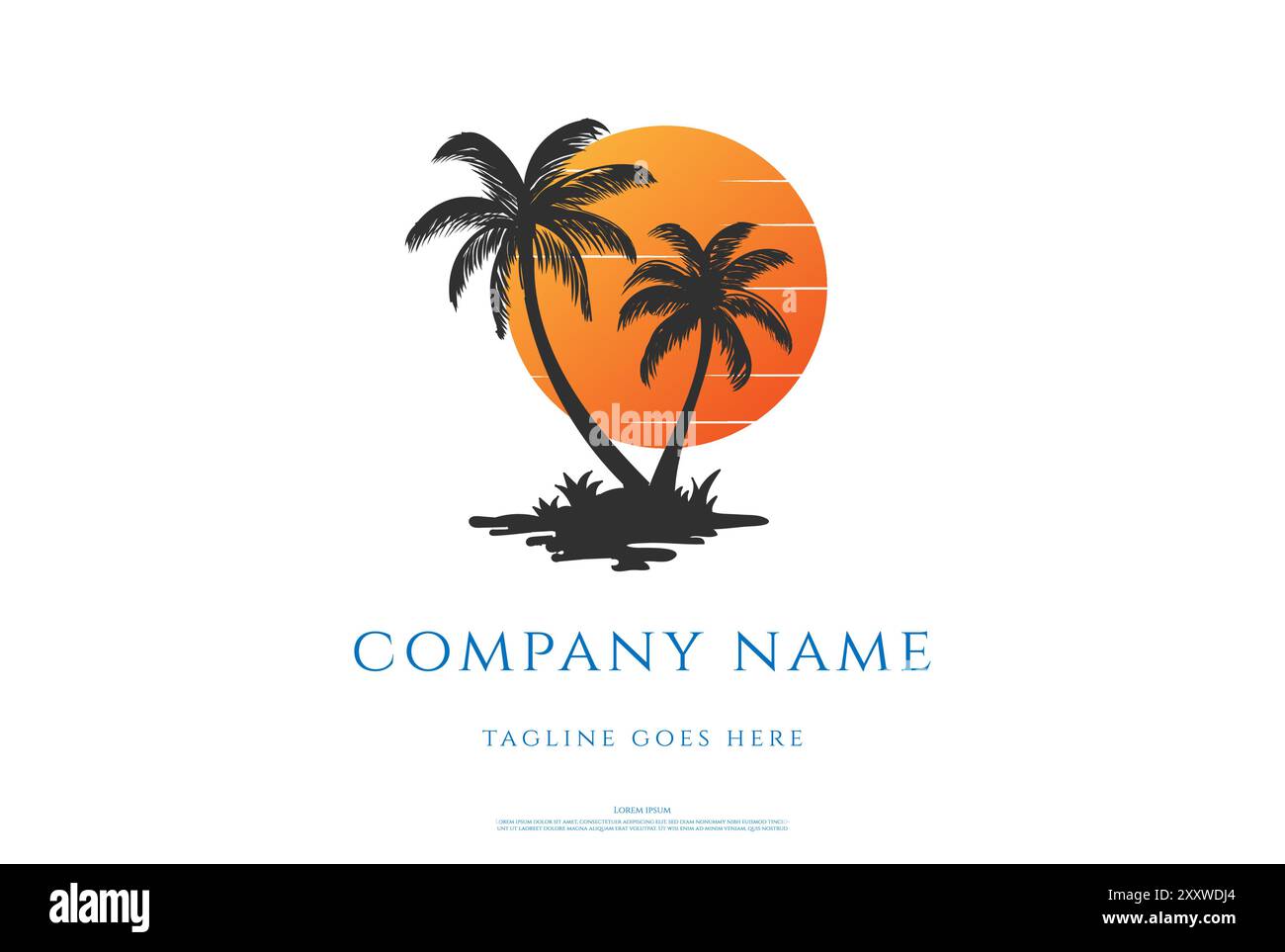 Simple Minimalist Sunset Sunrise with Palm Tree Logo Design Vector ...
