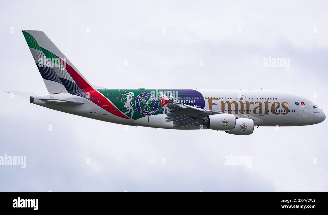 Airbus A380-861 of Emirates, registration A6-EOE, visits Manchester ...