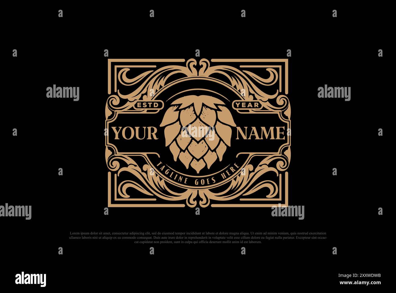 Old Vintage Green Hop for Craft Beer, Brewing or Brewery Label Logo ...