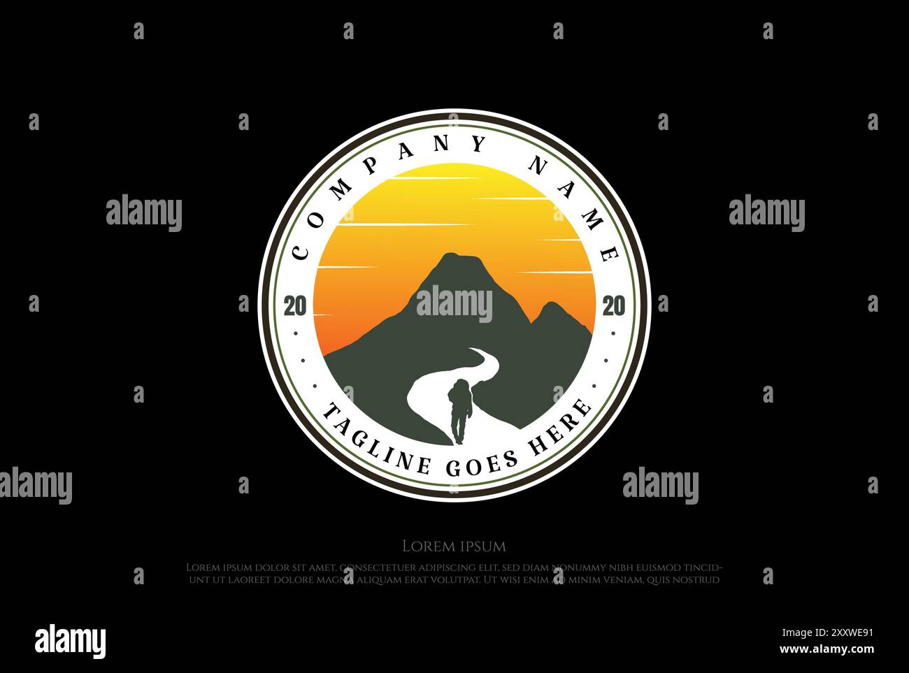 Sunset Sunrise Mountain Hiking Climber Adventure Sport Club Logo Design ...