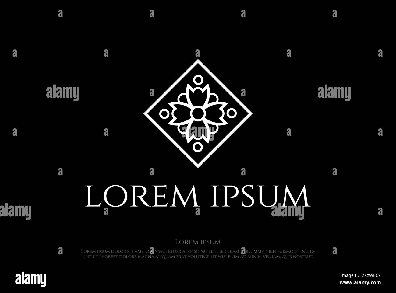 Square Elegant Luxury Flower Line Pattern Logo Design Vector Stock ...