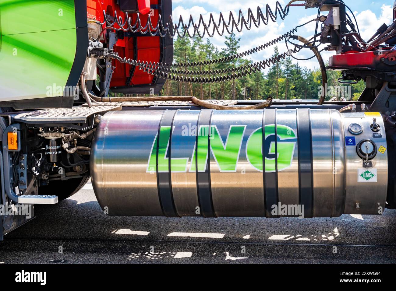 Close-up view of a truck truck equipped to use natural gas, LNG gas ...