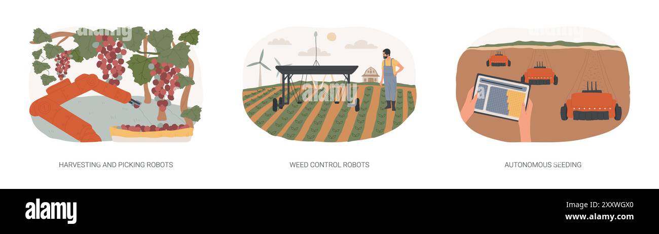 Robotic in agriculture isolated cartoon vector illustrations se Stock ...