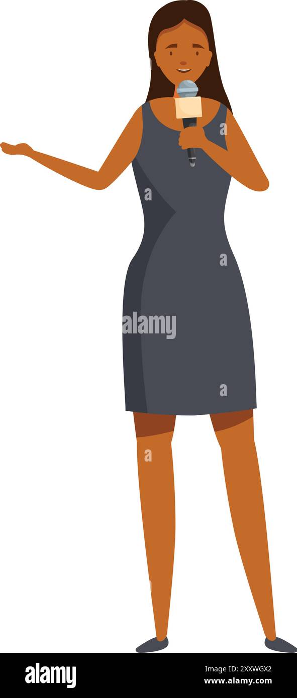 Female journalist in elegant formal wear holding microphone, giving interview Stock Vector Image ...