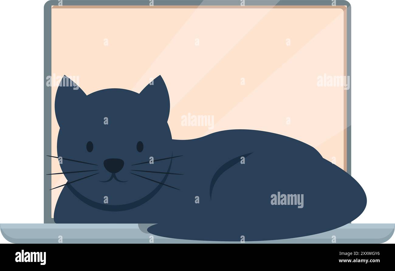 Black cat is taking a break from work, relaxing on a laptop keyboard ...