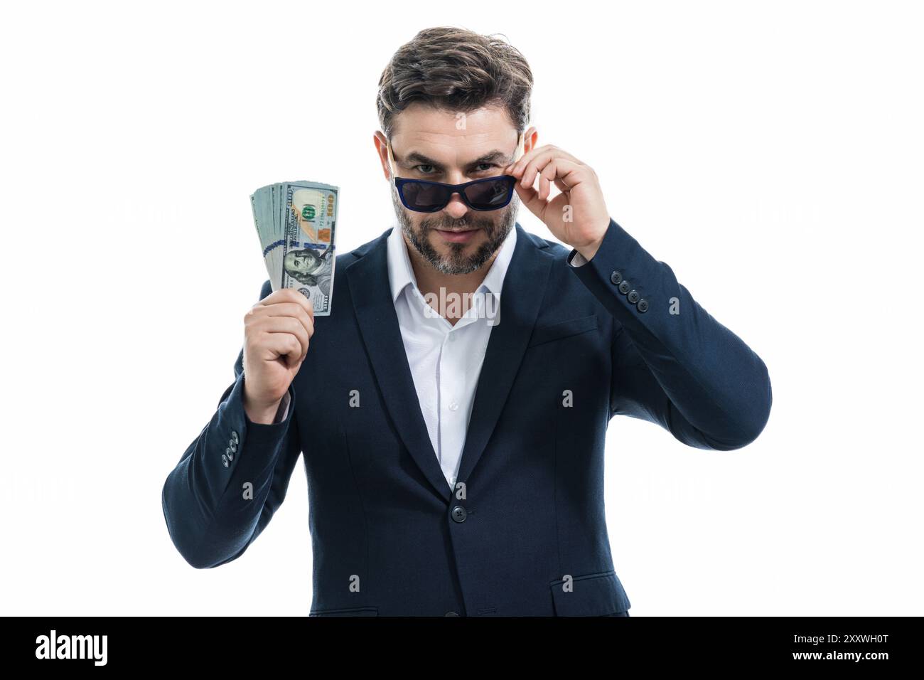 Business man with cash money dollars banknotes Stock Photo - Alamy